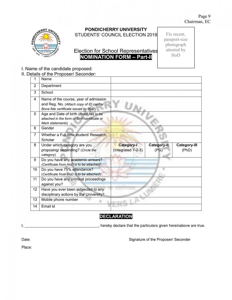 Students’ Council Election - 2019 - 20 | Pondicherry University